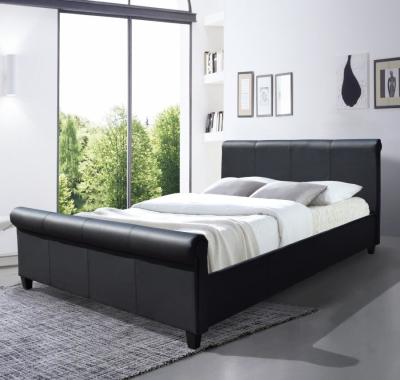 Китай Versatile Upholstered Bed Frame King Size Black Faux Leather Sleigh Headboard Footboard продается