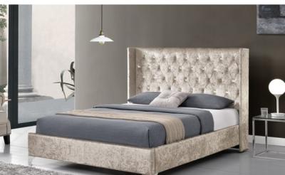 Cina CE Upholstered Bed Frame Plywood King Size Bed Frame With Wings in vendita