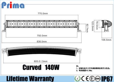 Cina il camion a 30 pollici 140W ha condotto la barra luminosa, barra luminosa curva combinata del singolo Cree di fila 10W in vendita
