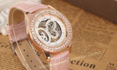 Cina Orologio meccanico del grande fronte delle donne degli orologi del cuoio di rosa di modo del vento analogico della mano in vendita