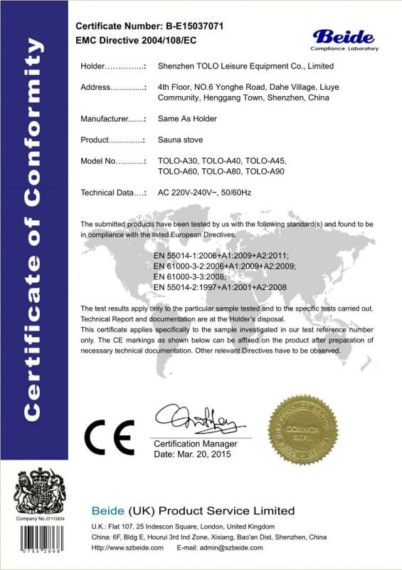CE Certificate - Shenzhen TOLO Leisure Equipment Co.,LTD