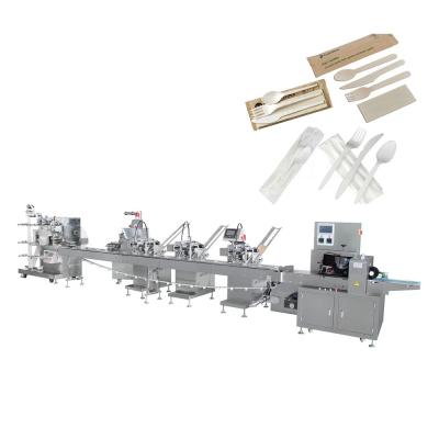 China Disposable Spoon Knife Fork Wet Wipe Tableware Four Sides Seal Automatic Packing Machine for sale