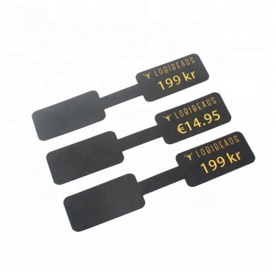 Cina Labels Maker Custom Golden Foil Printed Name Logo Center Folded Soft PVC Jewelry Price Hang Tags in vendita