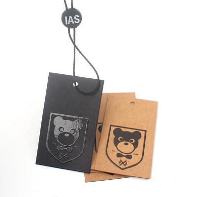 Cina Cheap Customized UV Both Side Printed Cute Bear Logo Labels Die Cut Paper Hang Tags for T-shirts in vendita