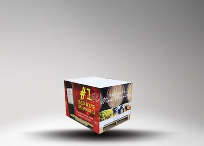 Cina Esposizione quadrata del pallet del cartone con il vassoio di legno inferiore per vino rosso in vendita