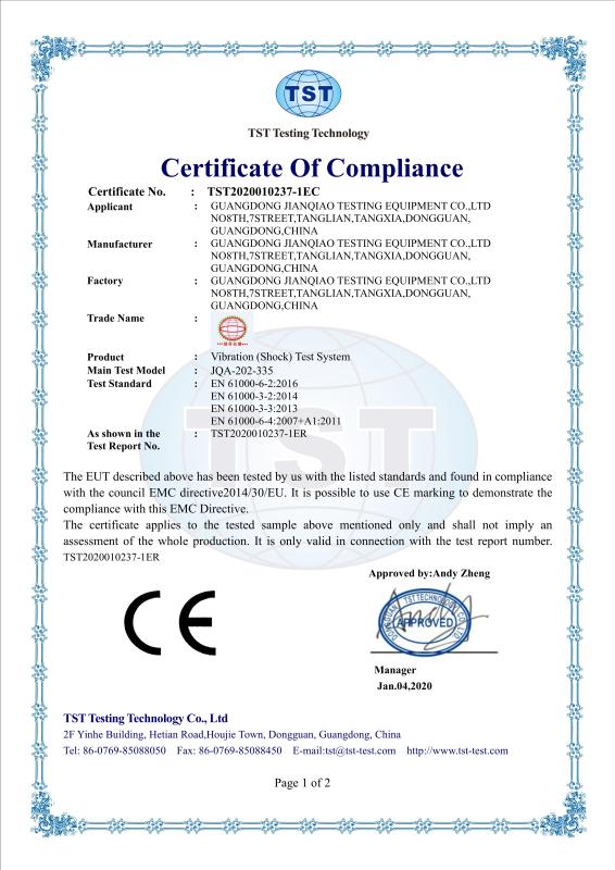 CE Certification  - Guangdong Jianqiao Testing Equipment Co., Ltd.