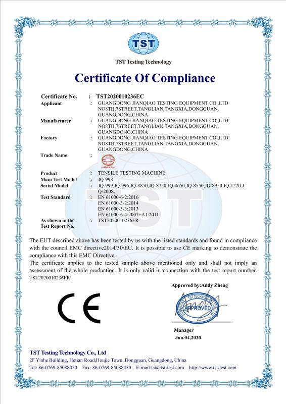 CE Certificate - Guangdong Jianqiao Testing Equipment Co., Ltd.