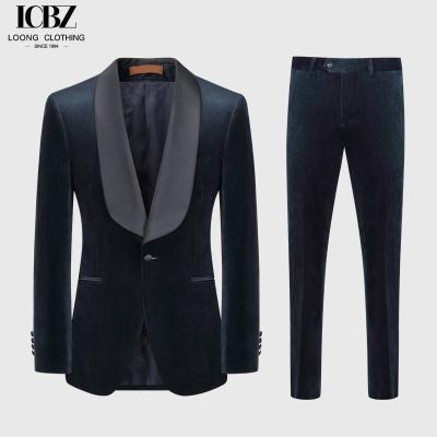 Cina Abbigliamento da uomo da lavoro 2 pezzi di velluto dorato sciarpa lapel single-breasted Slim Fit abiti da sposa in vendita