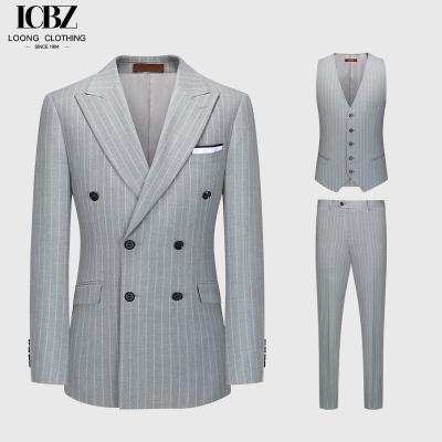 Cina Necessità d'affari Abiti d'affari Grigio a strisce Pistola a doppio petto Lapel Slim Fit 3 pezzi in vendita