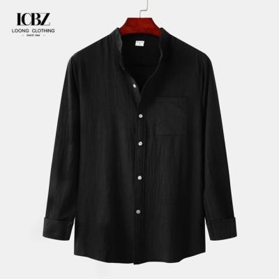 China Material respirável de vantagem Camisa de linho de algodão laranja masculina para o clima quente à venda