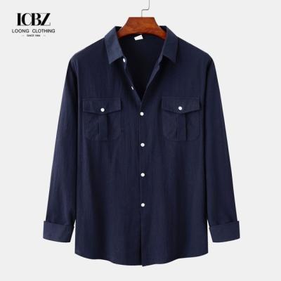 China T-Shirt de linho de primavera para homens Manga curta Collar de cor sólida Camiseta de algodão personalizada à venda