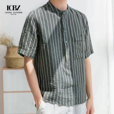 China Tipo padrão sólido camisa de vestido masculino logotipo personalizado manga longa linho de algodão respirável à venda