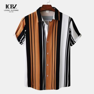 China 5000 quantidade camisa de praia masculina com listras camisas slim casual para impressão no verão à venda