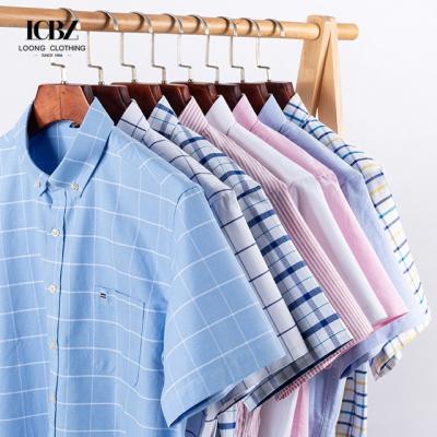 China 2023 Entrega Adultos Grande Tamanho Algodão Oxford Manga Curta Camisa Casual em Plaid para Homens à venda