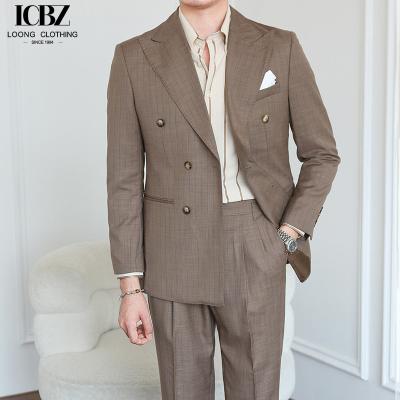 Cina Abito marrone d'epoca italiana con doppio petto Giacca a righe per maschi con look professionale in vendita