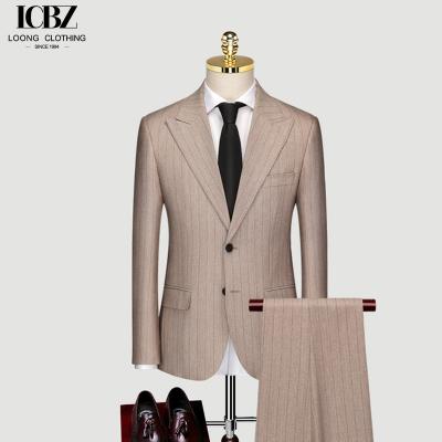 Cina Abbigliamento da uomo business casual custom marrone a righe slim con colletto mandarino in vendita