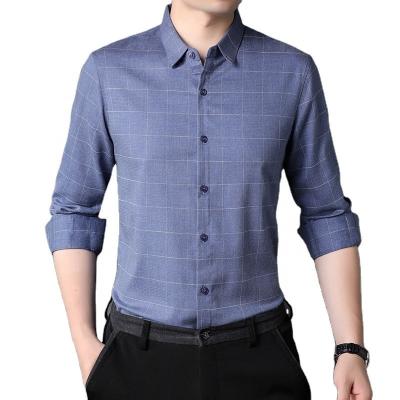 Cina Fibra di poliestere viscosa logo personalizzato camicie da uomo manica lunga camicia casual con rivestimento in vendita