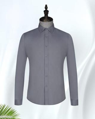 Cina Camicia da uomo in fibra di bambù con manica lunga a strisce blu non stirante in vendita