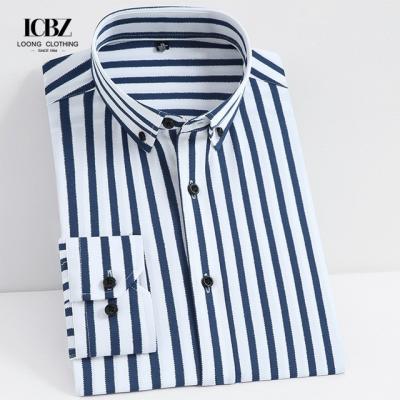 Cina Camicia a righe da uomo con stampa non stirante e con stampa a trasferimento termico in vendita