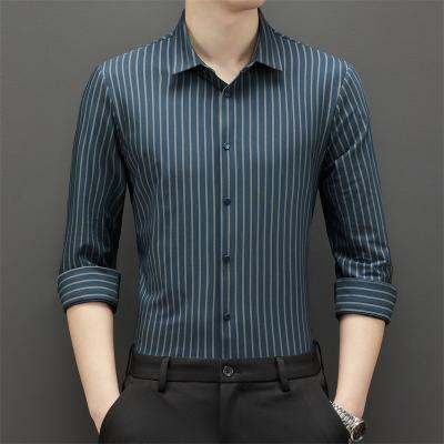 Cina 2022 Uomo Nero Piano Custom Estate Camicie Formali a Manica Lunga Slim Fit Camicia di Seta di Cotone in vendita