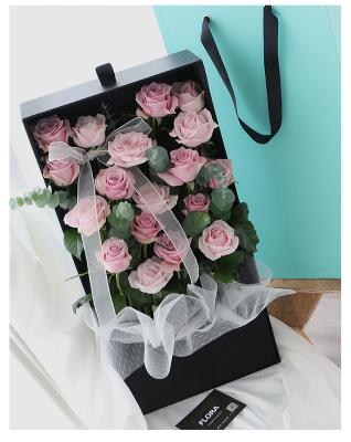 중국 거대한 직사각형 디스플레이 리본 핸들 카드보드 종이 장미 포장품 판매용