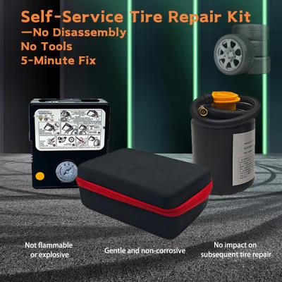 China Emergency Flat Tire Puncture Repair Kit 10 Min Fix Includes Sealant and Steel Tire Inflator Pump for Cars Highway Vehicles for sale