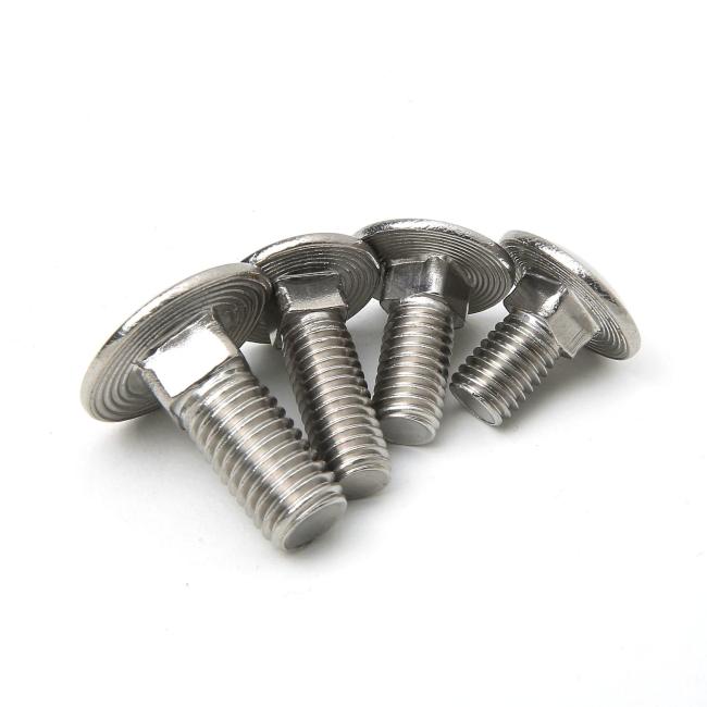 Stainless steel carriage bolt DIN603 showing round head and square neck design