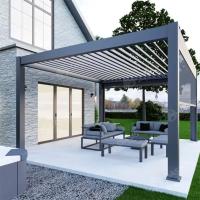 Quality Wind Resist Garden Aluminum Pergola With Louvered Roof And LED Light for sale
