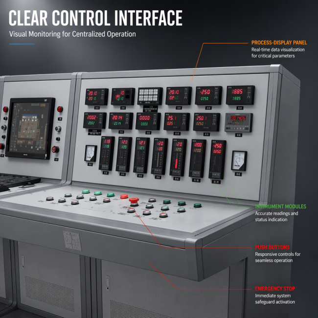 Close-up detail shot of the industrial control system expanded model showing its components and construction