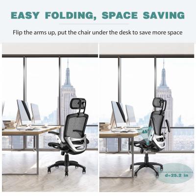 Chine Chaise de bureau ergonomique à dos élevé avec repose-tête réglable et chaise élévatrice à bras pliable à vendre