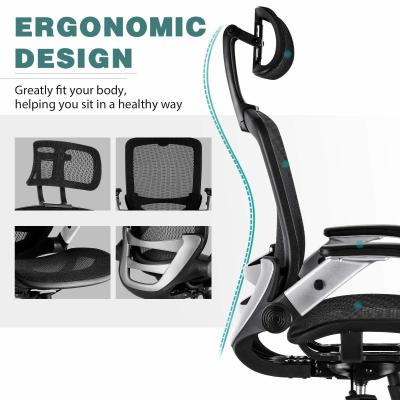 Chine Chaise de bureau ergonomique à dos élevé avec repose-tête réglable et chaise élévatrice à bras pliable à vendre