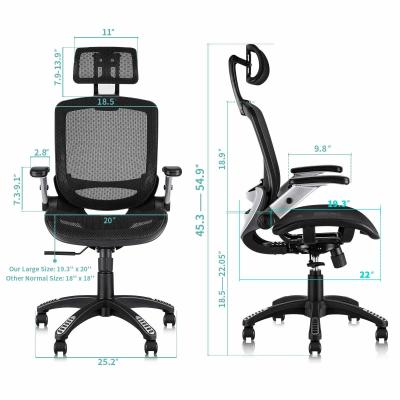Chine Chaise de bureau ergonomique à dos élevé avec repose-tête réglable et chaise élévatrice à bras pliable à vendre