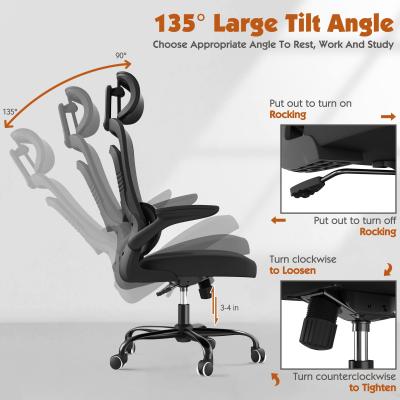 Chine Chaise de bureau en treillis métallique ergonomique de conception moderne avec support lombaire et bras pliables à vendre