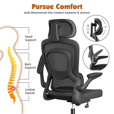 Chine Chaise de bureau en treillis métallique ergonomique de conception moderne avec support lombaire et bras pliables à vendre