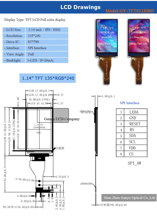 Genyu 1.14 inch TFT Display side view