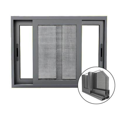 China Pantalla plegable de vidrio doble de aluminio ventanas correderas con patrón de apertura horizontal en venta
