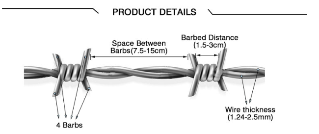 Galvanized barbed wire close-up detail