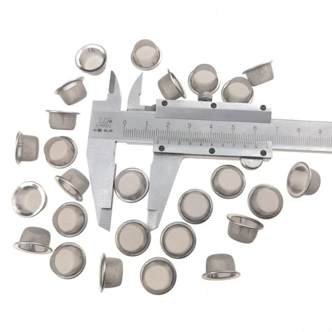 Close-up view of stainless steel filter disc mesh structure