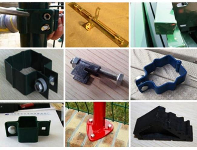 Complete set of 3D curved fence accessories including bolts and connectors