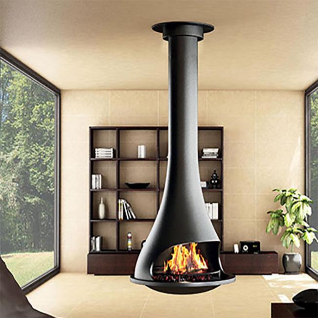 hanging wood fireplace