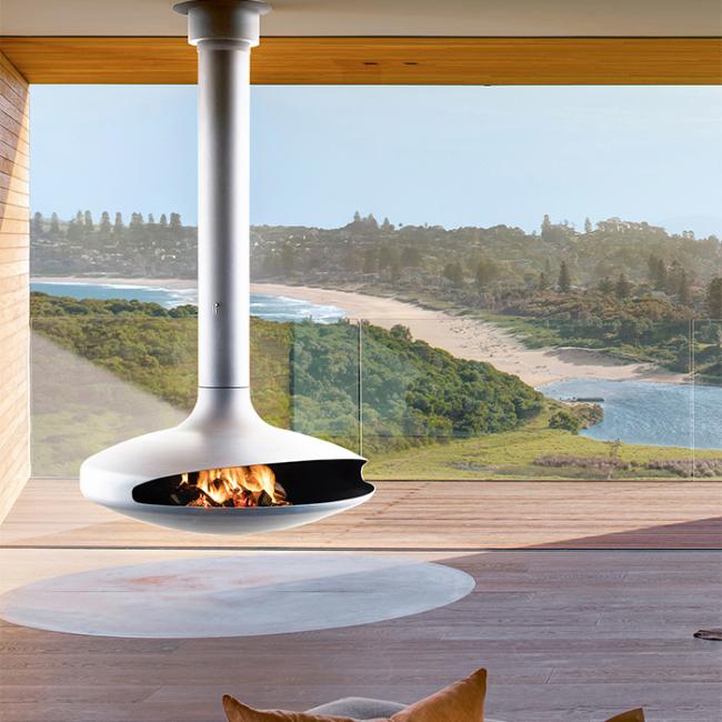 white hanging fireplace