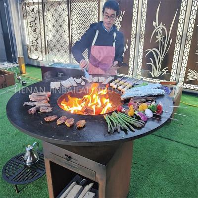 중국 D1000mm Rusty red Corten Steel BBQ Grill Metal Barbecue Grill Outdoor Fireplace 판매용