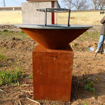 중국 Outdoor Weathered Corten Metal Fire Pit With Grill Table BBQ Charcoal Grill CE 판매용