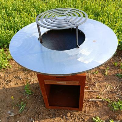 중국 Outdoor Weathered Corten Metal Fire Pit With Grill Table BBQ Charcoal Grill CE 판매용