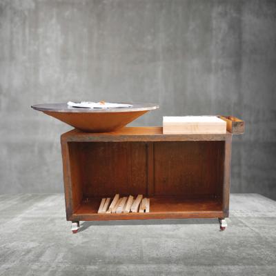 중국 Wood/Charcoal Fuel Steel BBQ Grill with Square Design and Wood Storage 판매용