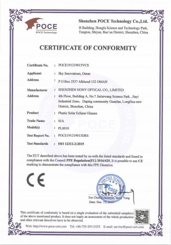 ISO12312-2:2015 - Shenzhen HONY Optical Co., Limited