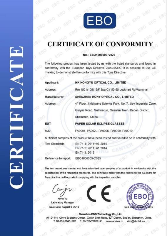 CE - Shenzhen HONY Optical Co., Limited