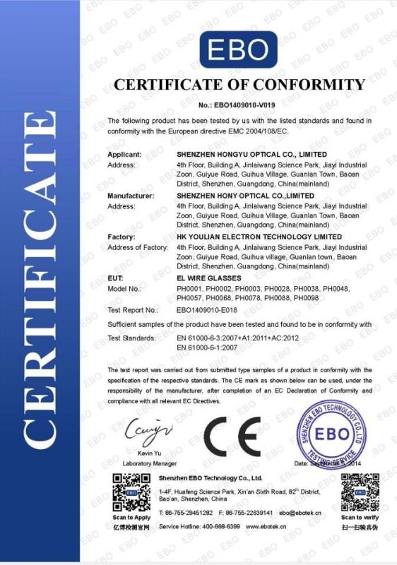 CE - Shenzhen HONY Optical Co., Limited
