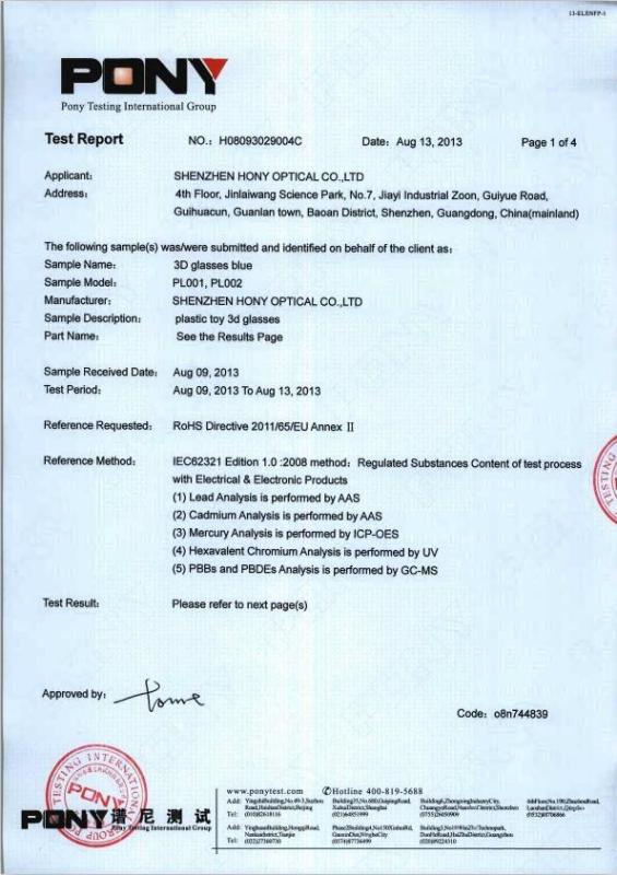 ROHS - Shenzhen HONY Optical Co., Limited