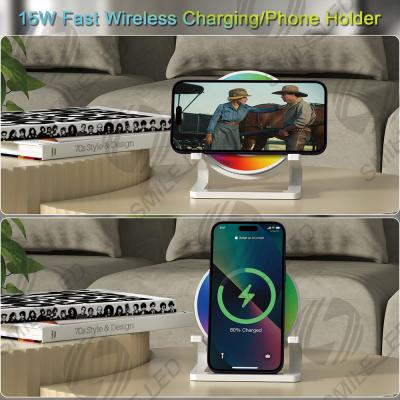 Dimmable RGB Night Light Stereo BT Speaker QI 15W Fast Charge Wireless Charger